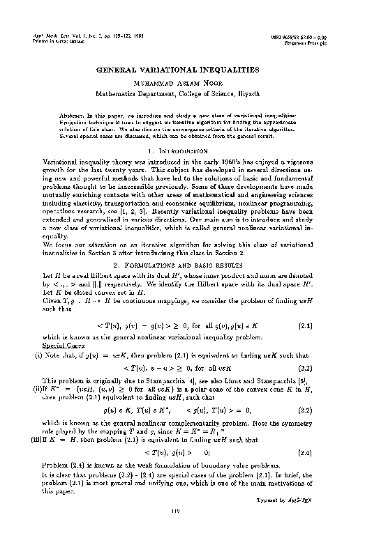 (PDF) GENERAL VARIATIONAL INEQUALITIES