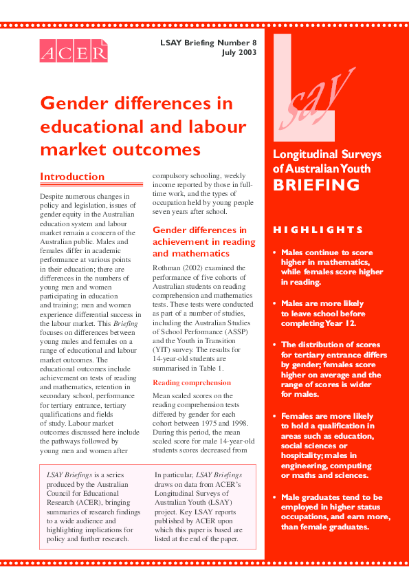(PDF) Gender differences in educational and labour market outcomes