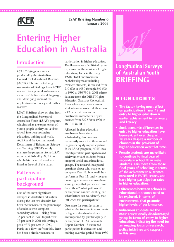 (PDF) Entering higher education in Australia
