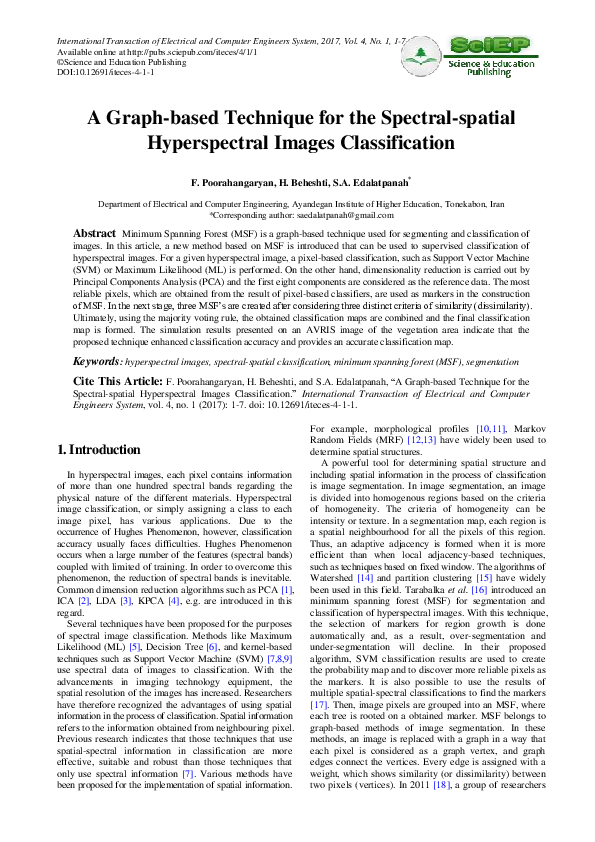 Pdf A Graph Based Technique For The Spectral Spatial Hyperspectral Images Classification