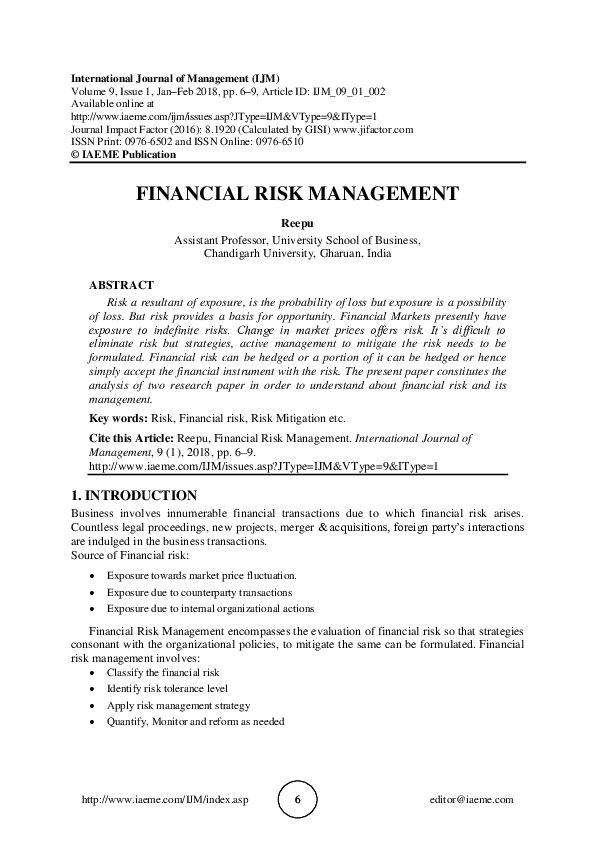 (PDF) FINANCIAL RISK MANAGEMENT