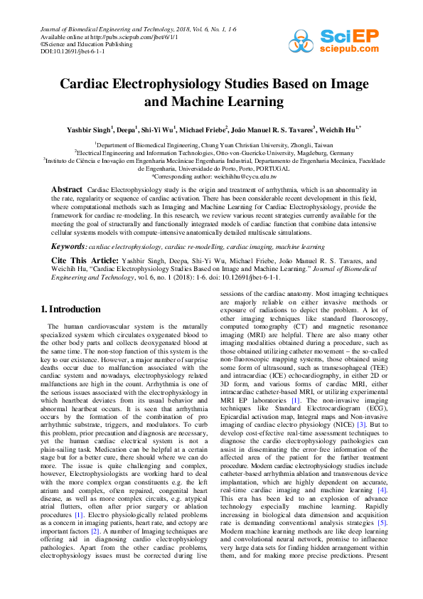 (PDF) Cardiac Electrophysiology Studies Based on Image and Machine Learning