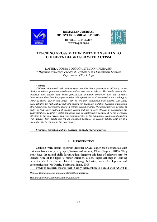 (PDF) Teaching gross motor imitation skills to children diagnosed with ...