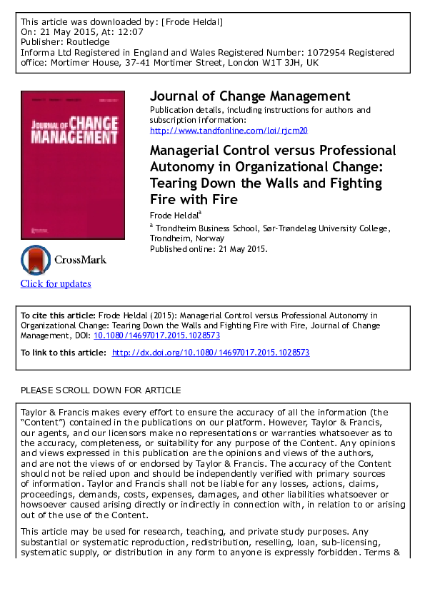 (PDF) Journal of Change Management Managerial Control versus ...