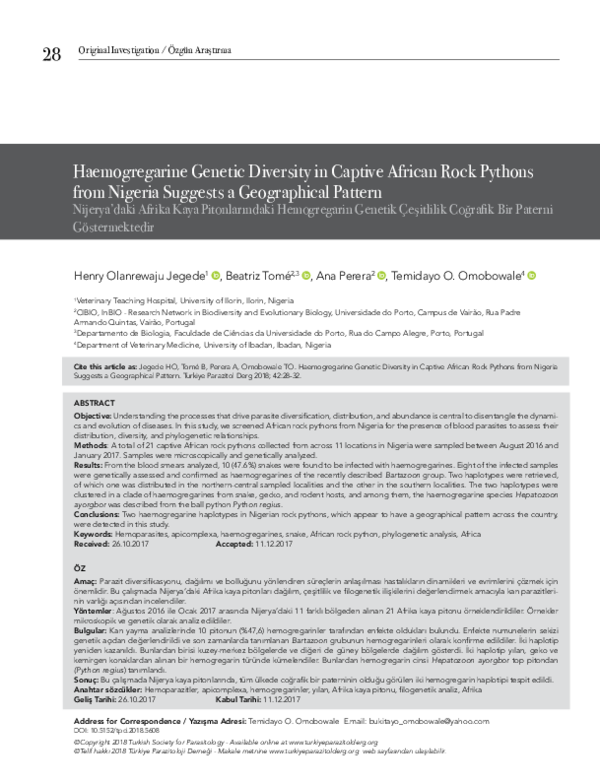 (PDF) Haemogregarine Genetic Diversity in Captive African Rock Pythons ...