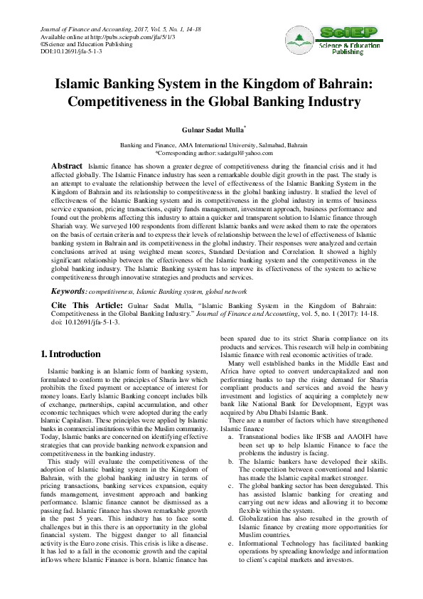 (PDF) Islamic Banking System in the Kingdom of Bahrain: Competitiveness in the Global Banking ...