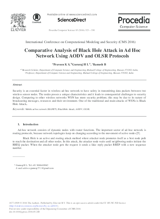 Pdf Comparative Analysis Of Black Hole Attack In Ad Hoc Network Using Aodv And Olsr Protocols