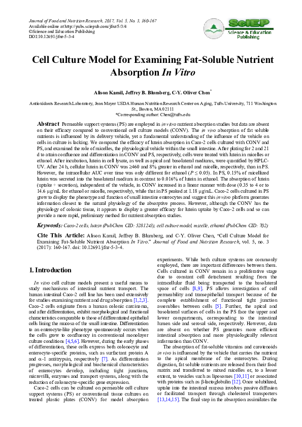 (PDF) Cell Culture Model for Examining Fat-Soluble Nutrient Absorption ...