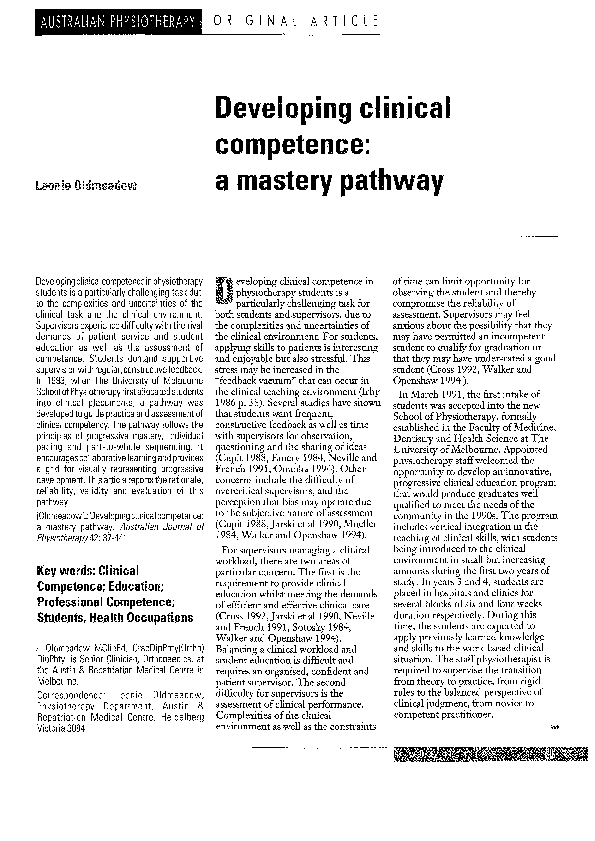 (PDF) Developing clinical competence: a mastery pathway