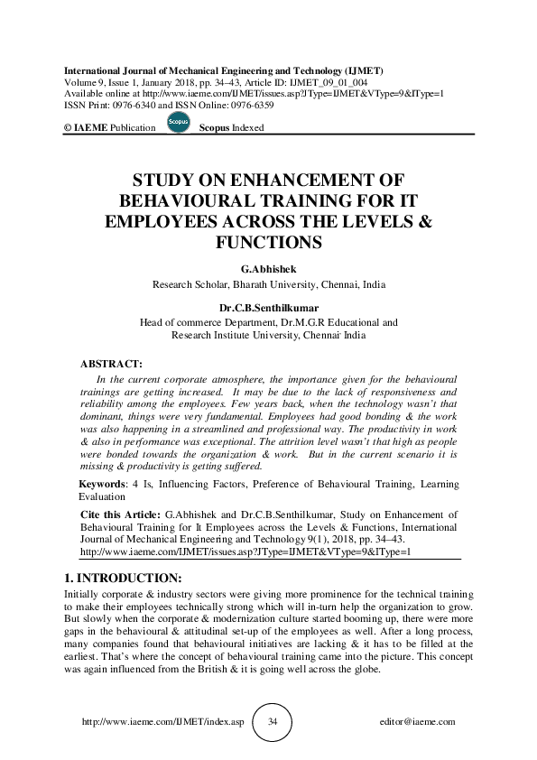 (PDF) STUDY ON ENHANCEMENT OF BEHAVIOURAL TRAINING FOR IT EMPLOYEES ...