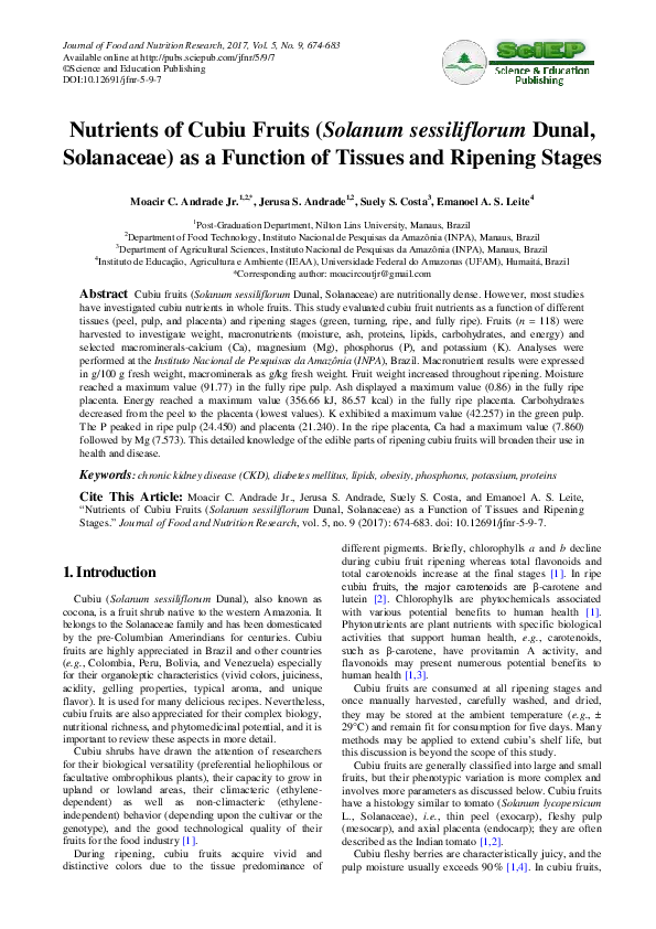 (PDF) Nutrients of Cubiu Fruits (Solanum sessiliflorum Dunal ...