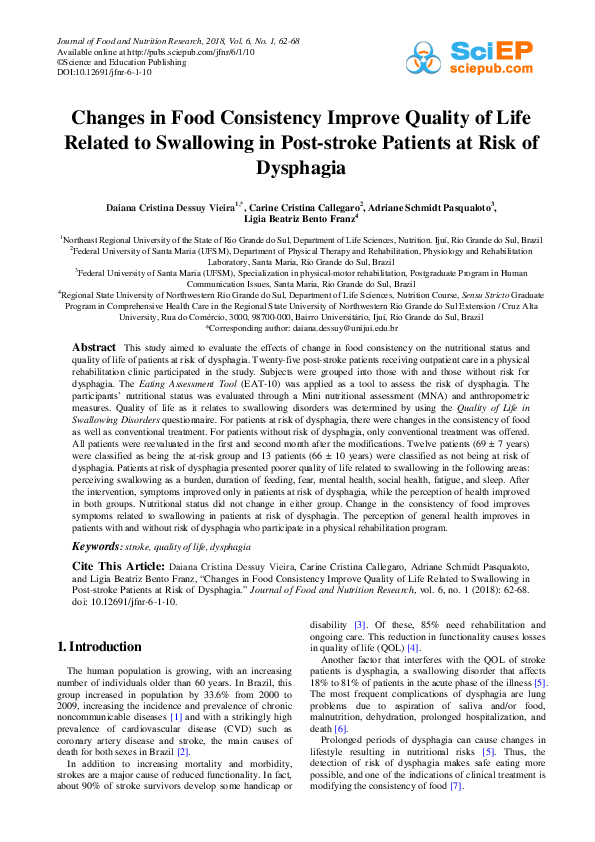 (PDF) Changes in Food Consistency Improve Quality of Life Related to ...