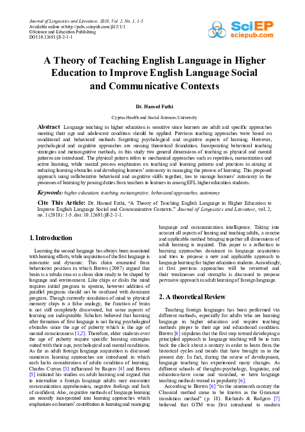 (PDF) A Theory of Teaching English Language in Higher Education to ...