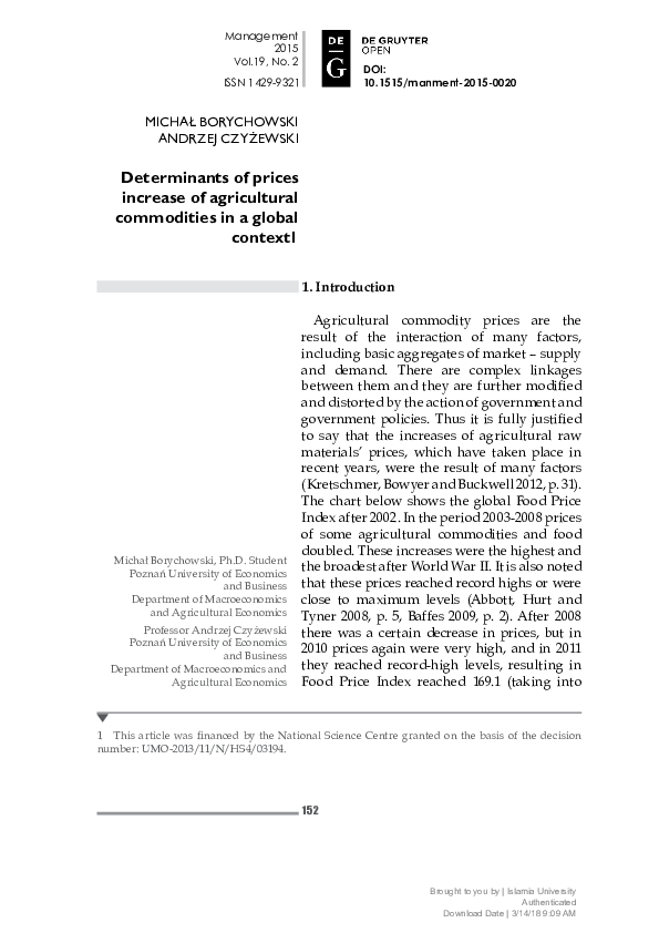 (PDF) Determinants of prices increase of agricultural commodities in a ...