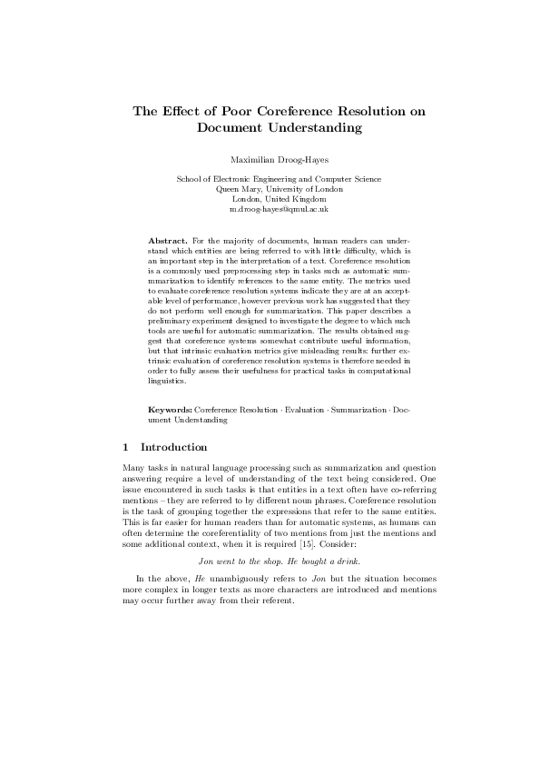 (PDF) The Effect of Poor Coreference Resolution on Document Understanding
