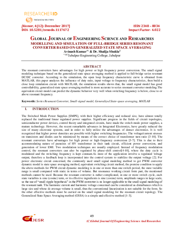 Modelling And Simulation Of Full Bridge Series Resonant Converter Based