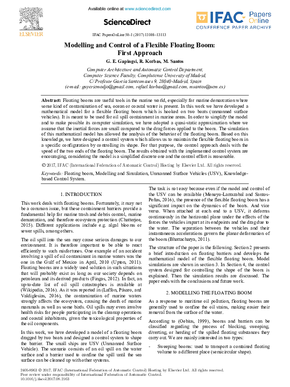 (PDF) Modelling and Control of a Flexible Floating Boom: First Approach