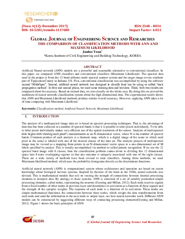 Pdf The Comparison Of Classification Methods With Ann And Maximum Likelihood