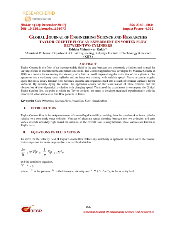 (PDF) Taylor-Couette Flow An Experiment on Vortex Flow between Two ...
