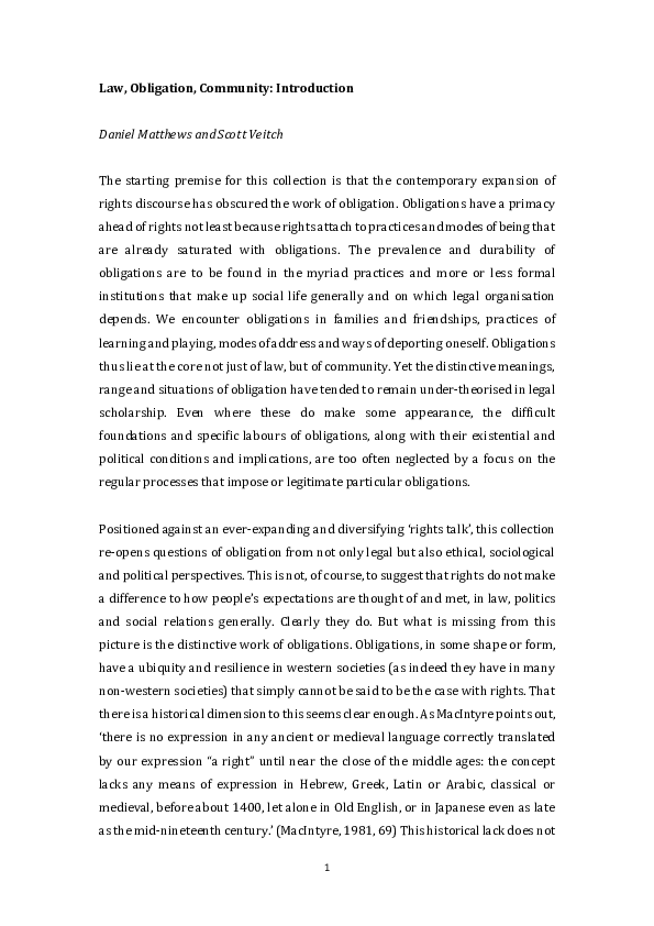 (PDF) Law, Obligation, Community: Introduction