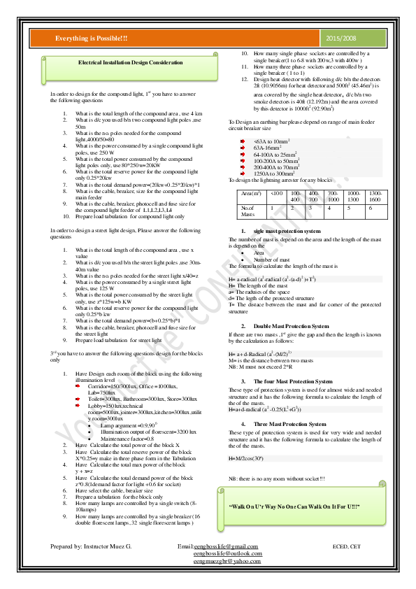 (PDF) Electrical installation Consideration