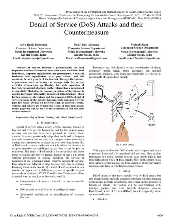 (PDF) Denial of Service (DoS) Attacks and their Countermeasure