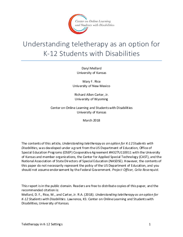 (PDF) Understanding teletherapy as an option for K-12 Students with ...