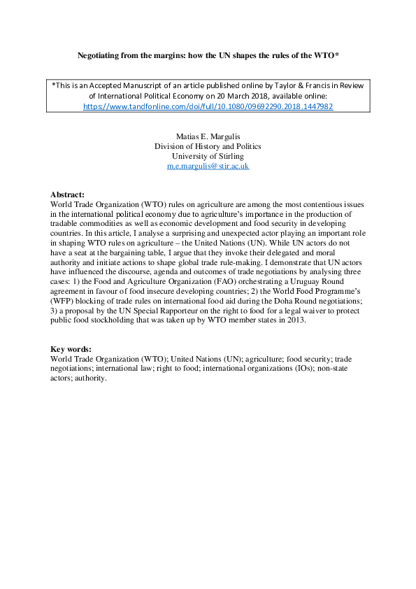 (PDF) Negotiating from the margins: how the UN shapes the rules of the WTO