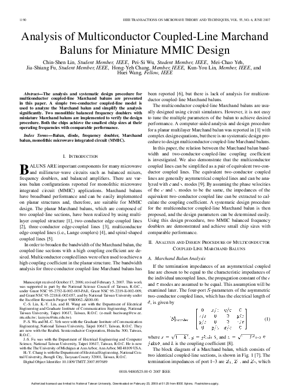 (PDF) Analysis of Multiconductor Coupled-Line Marchand Baluns for ...