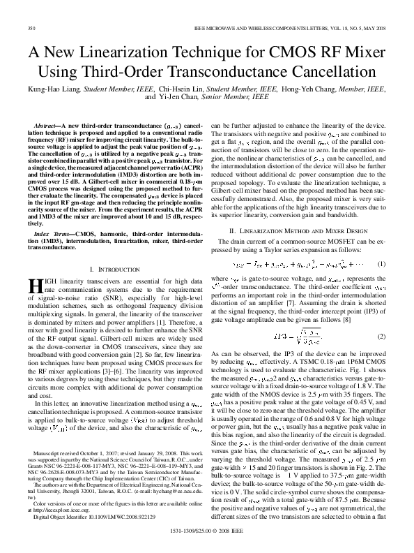 Pdf A New Linearization Technique For Cmos Rf Mixer Using Third Order