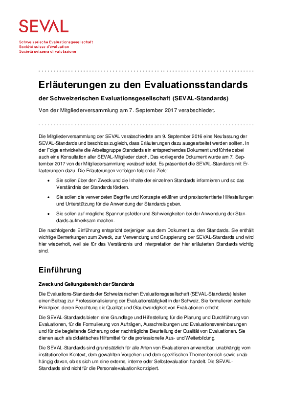 (PDF) Erläuterungen zu den Evaluationsstandards der Schweizerischen ...