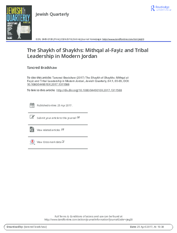 (PDF) The Shaykh of Shaykhs: Mithqal al-Fayiz and Tribal Leadership in ...