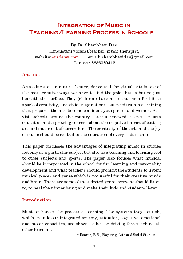 (DOC) Integration of Music in Teaching/Learning Process in Schools