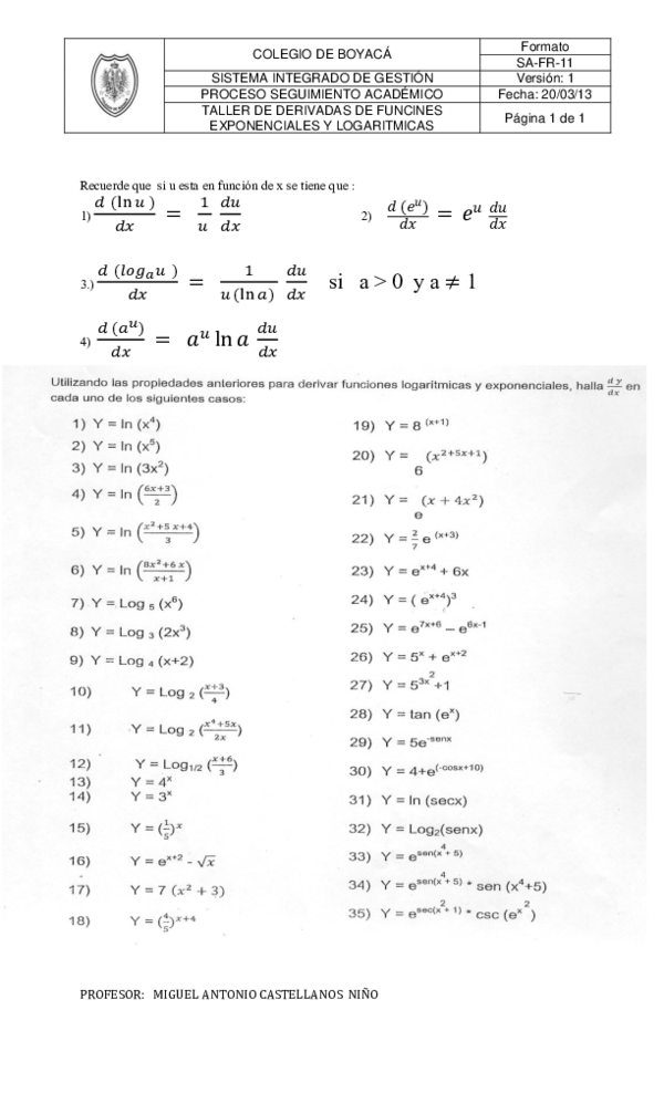 (DOC) DERIVADAS DE FUNCIONES EXP Y LOGARITMICAS