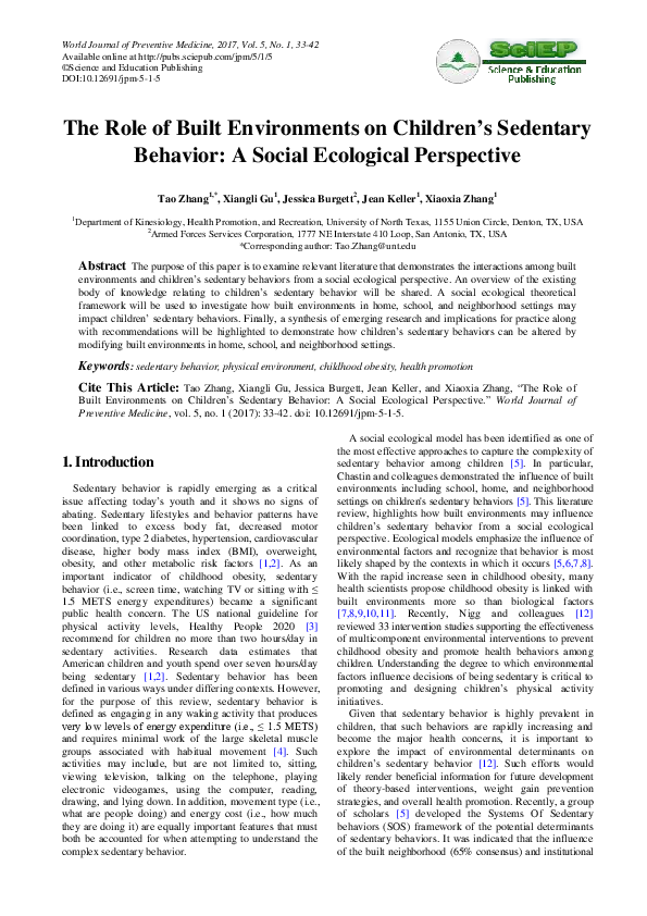 (PDF) The Role of Built Environments on Children's Sedentary Behavior ...