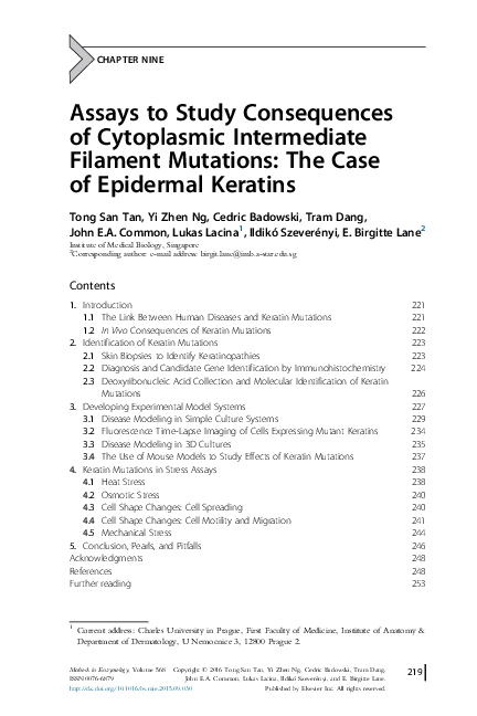 (PDF) Assays to Study Consequences of Cytoplasmic Intermediate Filament ...