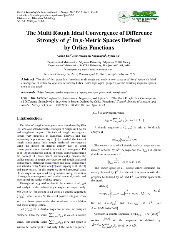 (PDF) The Multi Rough Ideal Convergence of Difference Strongly of χ 2 In p-Metric Spaces Defined ...
