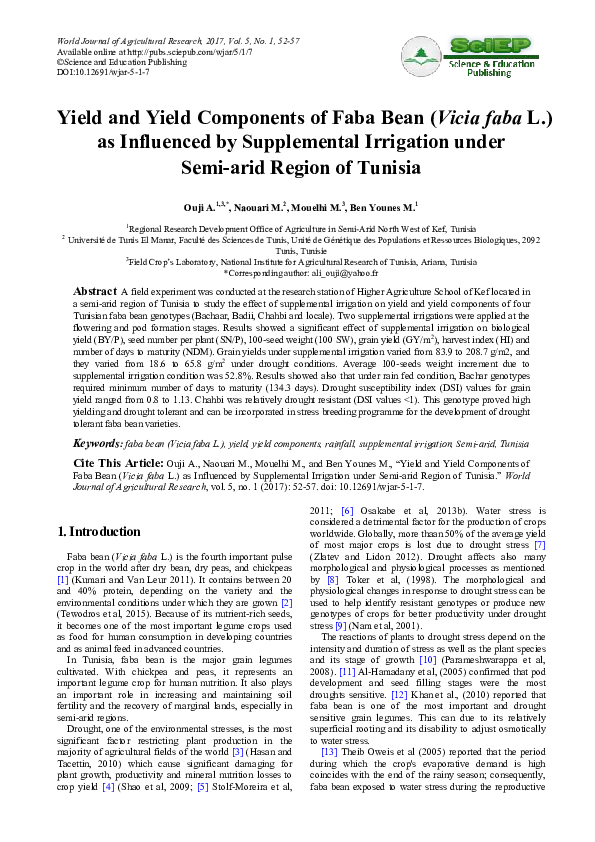 (PDF) Yield and Yield Components of Faba Bean (Vicia faba L.) as Influenced by Supplemental ...