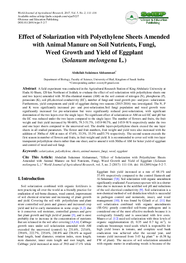 (PDF) Effect of Solarization with Polyethylene Sheets Amended with ...