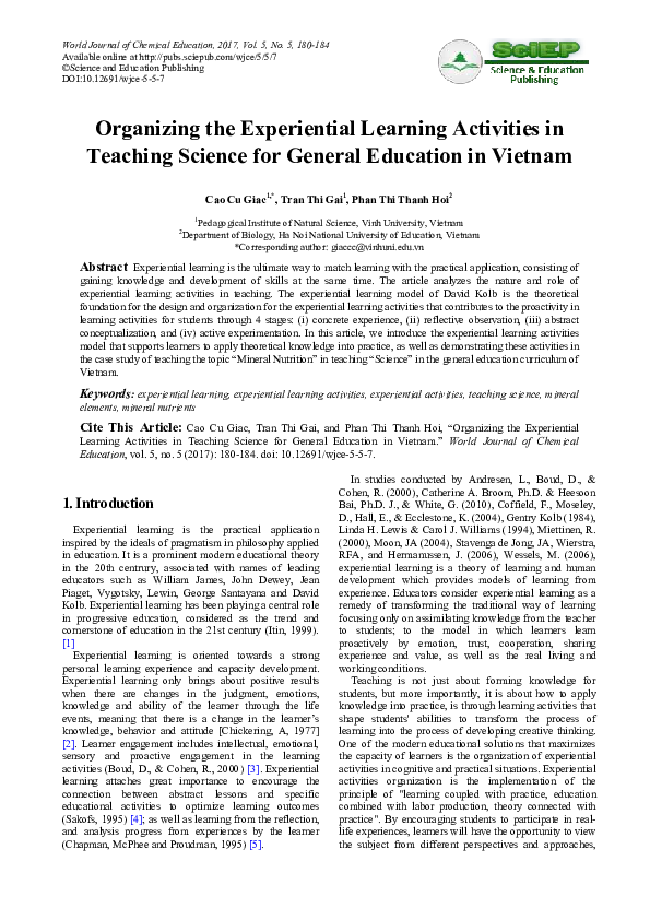 (PDF) Organizing the Experiential Learning Activities in Teaching ...