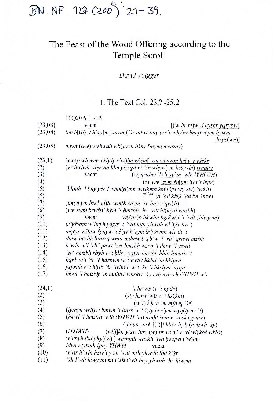 (PDF) The Feast of the Wood Offering according to the Temple Scroll