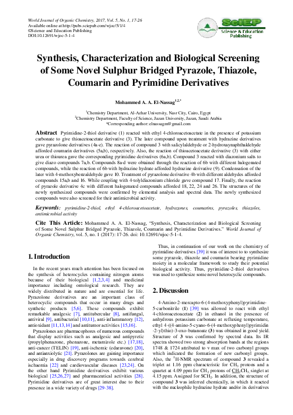 (PDF) Synthesis, Characterization and Biological Screening of Some Novel Sulphur Bridged ...