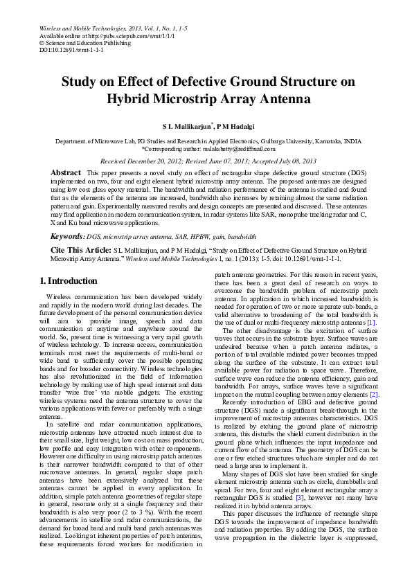 (PDF) Study on Effect of Defective Ground Structure on Hybrid Microstrip Array Antenna