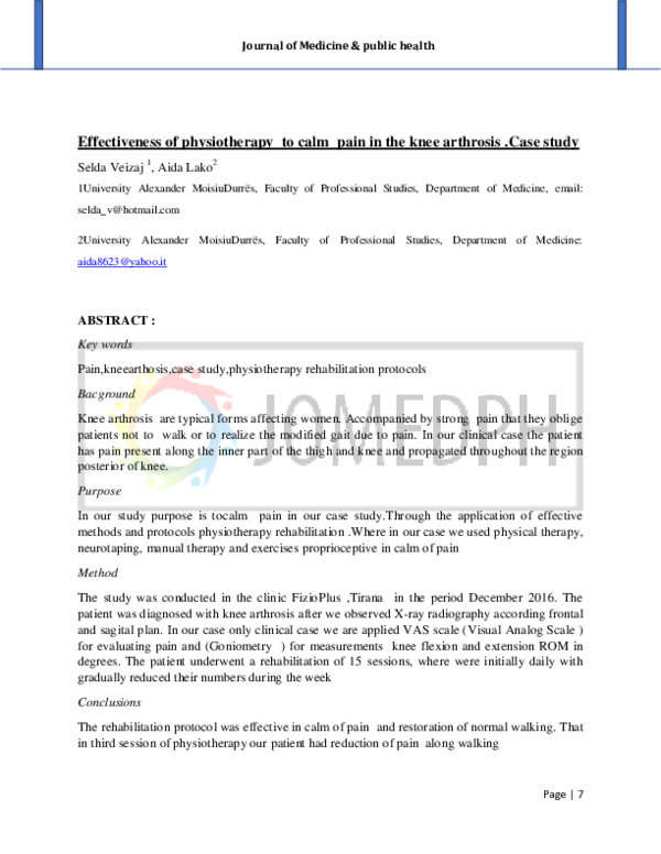 (PDF) Effectiveness of physiotherapy to calm pain in the knee arthrosis ...