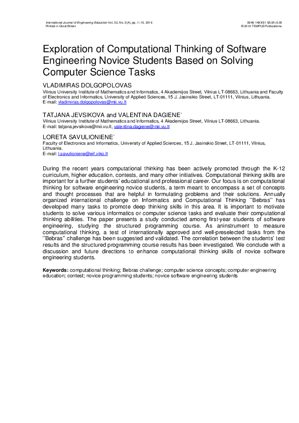 (PDF) Exploration of Computational Thinking of Software Engineering Novice Students Based on ...