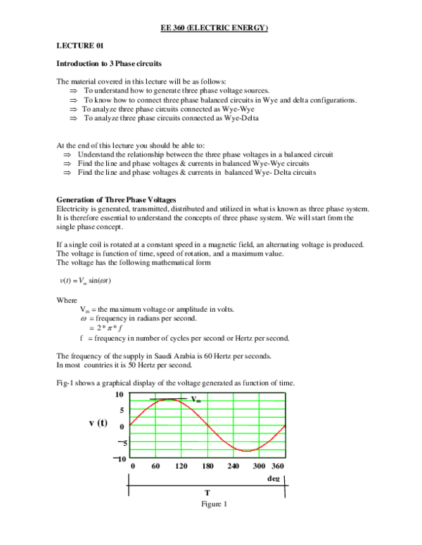 (PDF) EE 360 (ELECTRIC ENERGY) LECTURE 01 Introduction to 3 Phase circuits