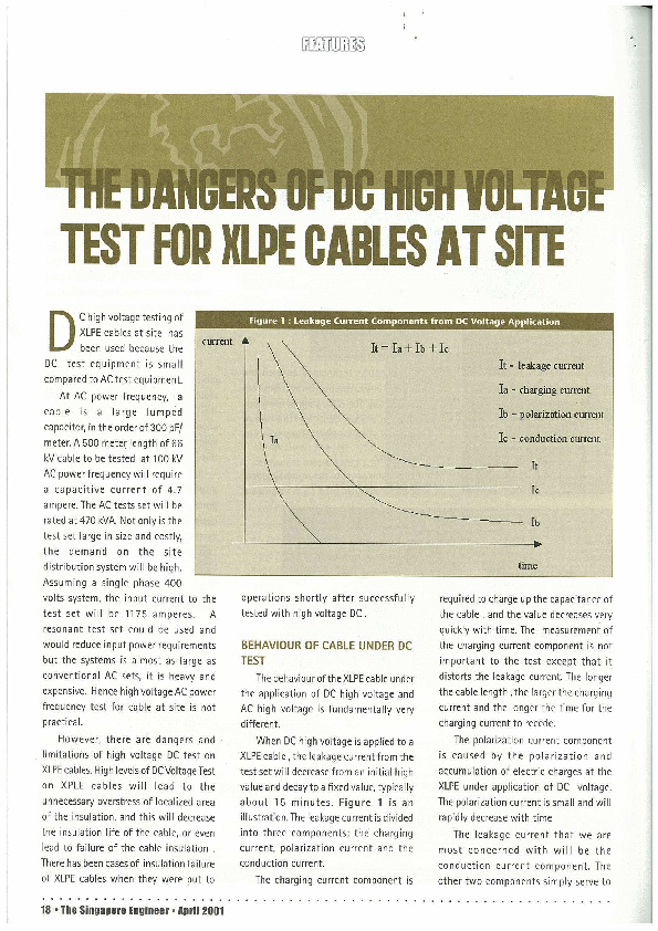 (PDF) Dangers of testing an xlpe cable with HV DC