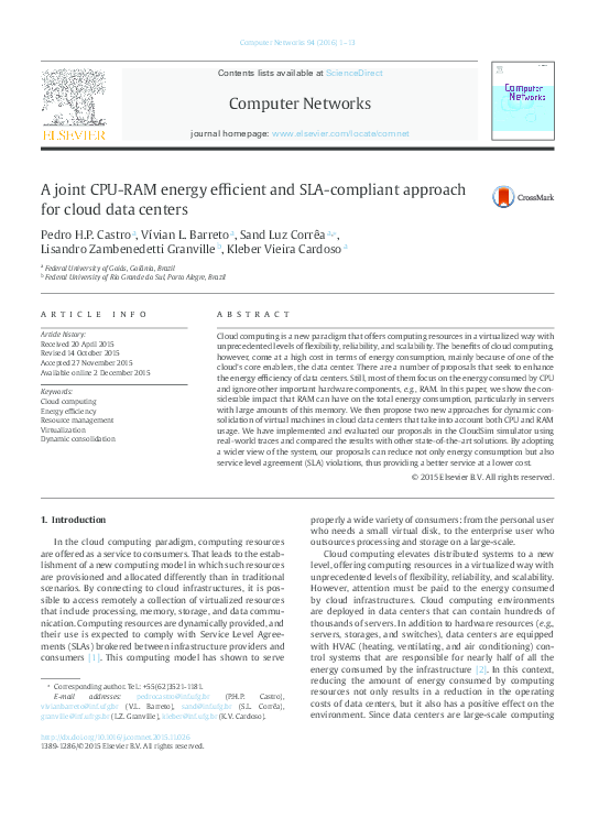 (PDF) A joint CPU-RAM energy efficient and SLA-compliant approach for ...