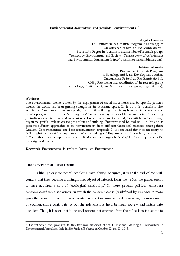 (PDF) Environmental Journalism and possible "environments"