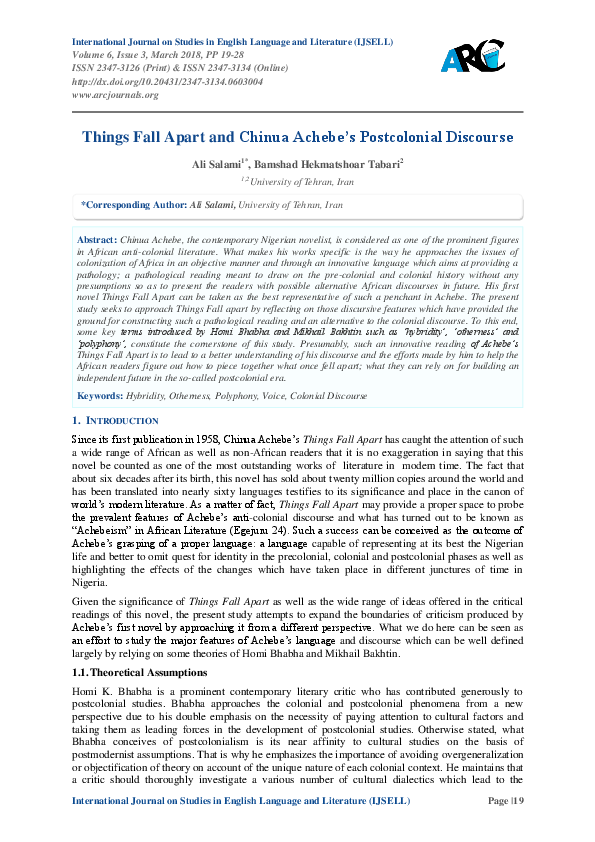 (PDF) Things Fall Apart and Chinua Achebe's Postcolonial Discourse